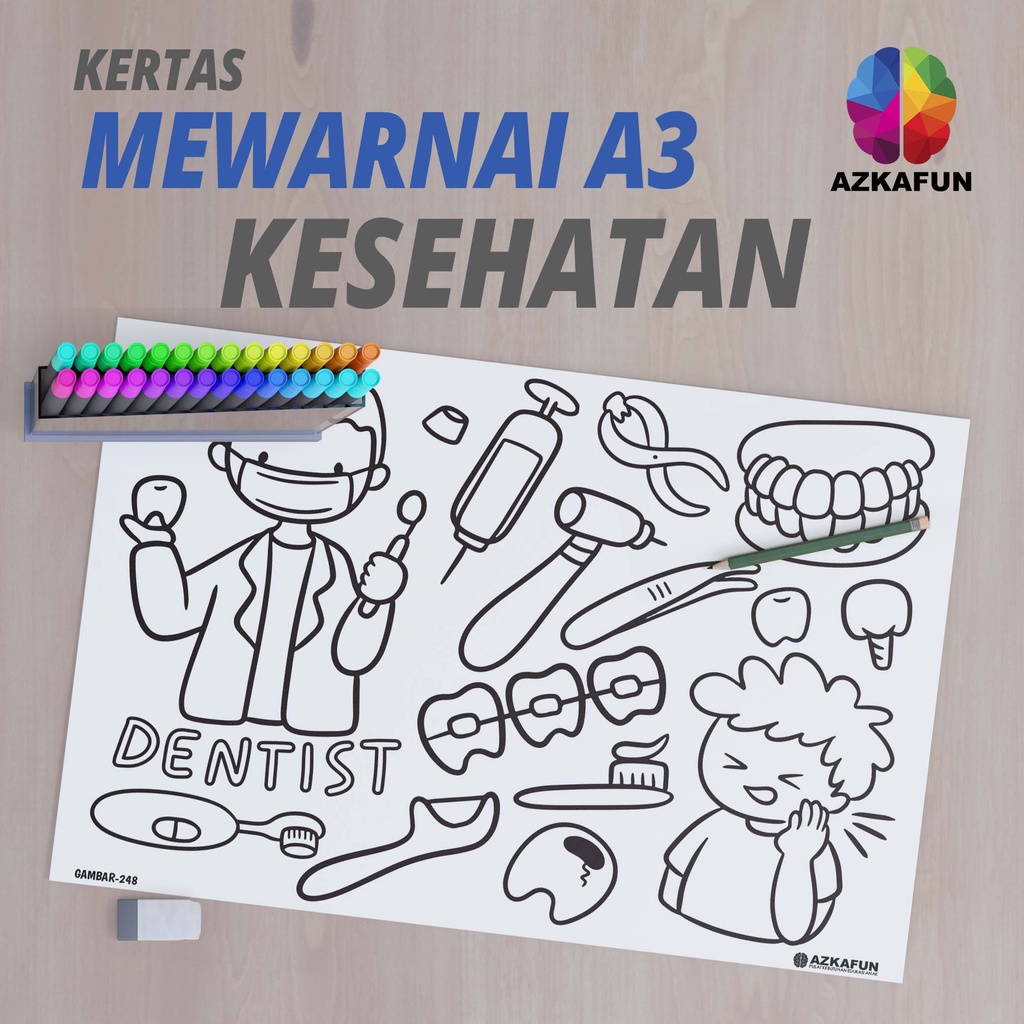 Jual Kertas Mewarnai A3 KESEHATAN - Mewarnai tema kesehatan dokter ...