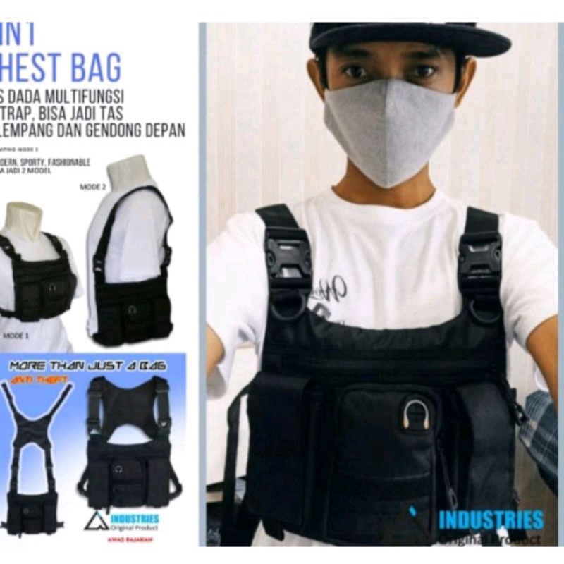 Jual URBAN CHEST BAG Tas Dada Rompi Model Depan Sporty Hip Hop Korea 2 ...