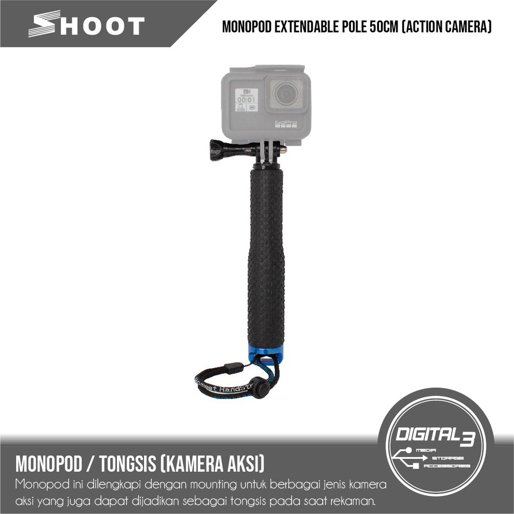 Jual Tongsis monopod extendable pole Selfie Stick Action Camera GoPro Xiaomi 20-50cm plus strap ...
