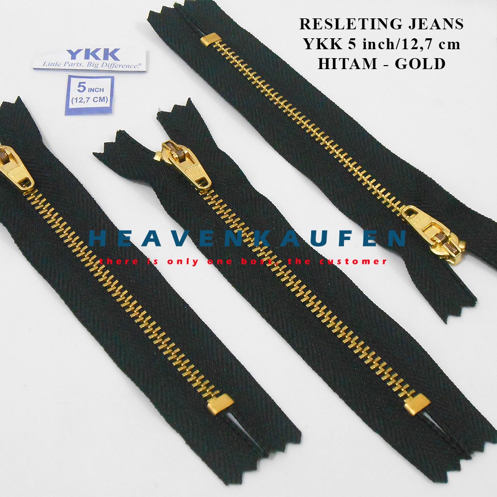 Jual Resleting YKK besi 5" inchi 12,7 cm hitam gold Gigi emas zipper celana jeans rit ritsleting ...