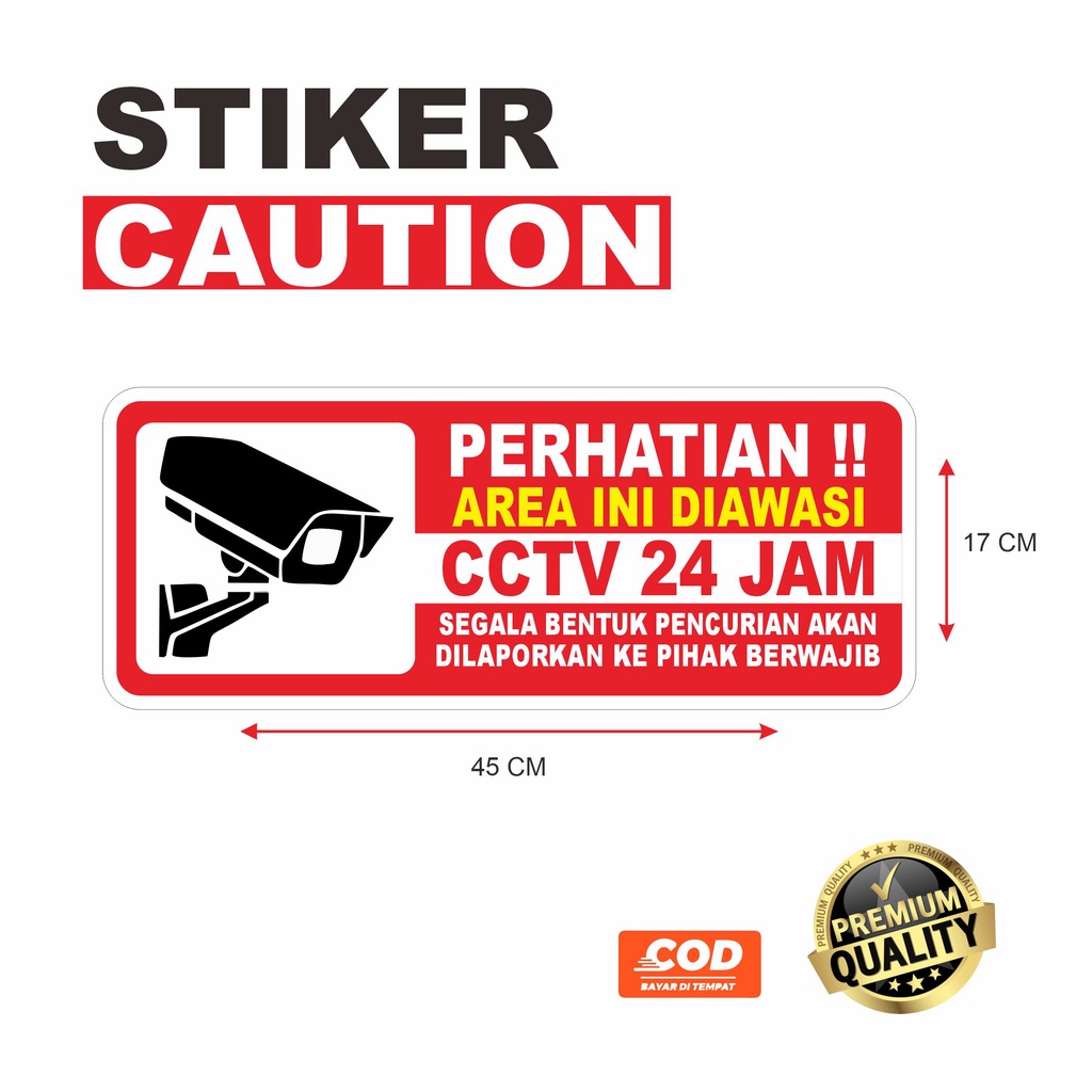 Jual (Ukuran 45 cm x 17 cm) Stiker Perhatian/Stiker CCTV/Stiker Cafe ...