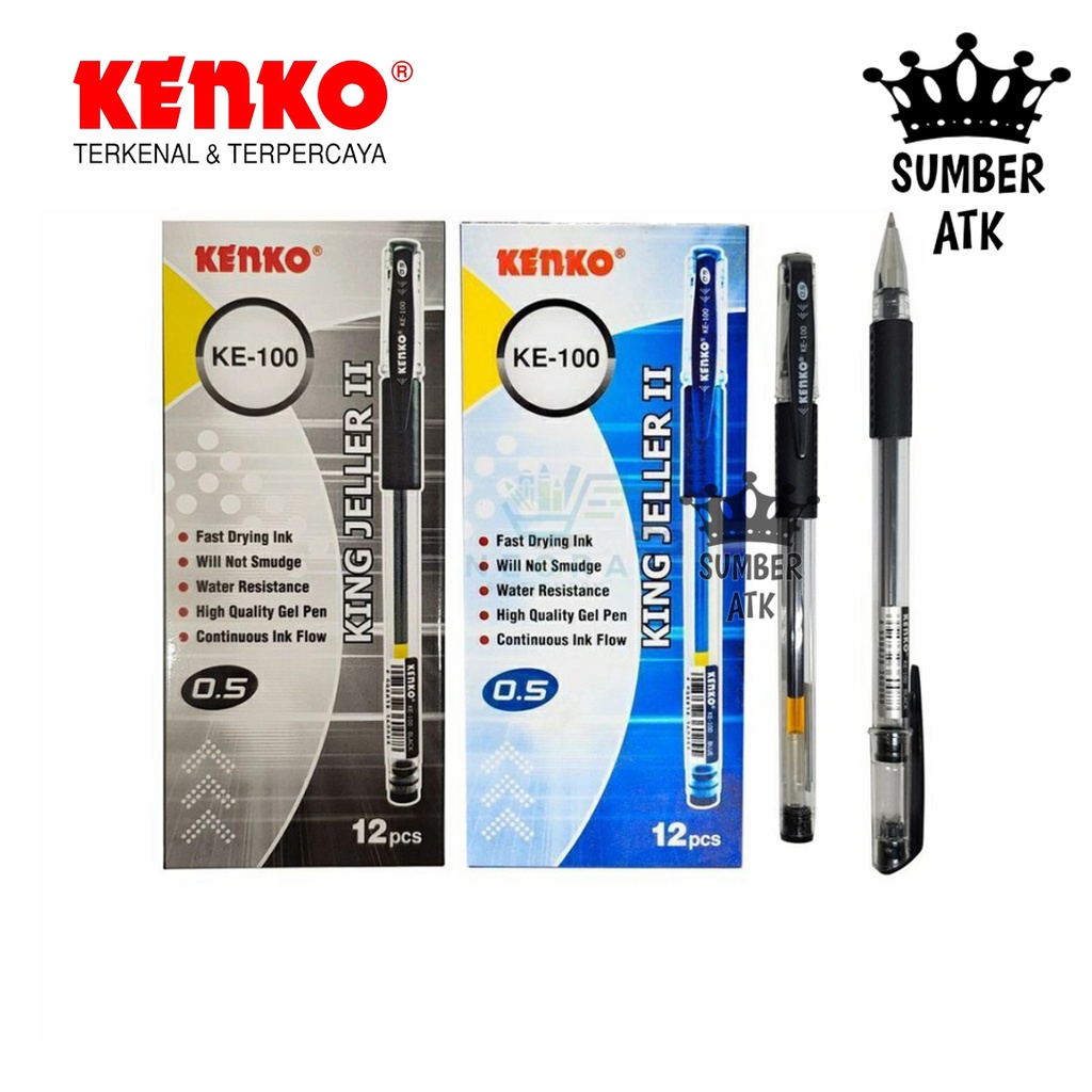 Jual Pulpen Gel Pen King Jeller II Kenko KE-100 Hitam Biru dan Merah ...