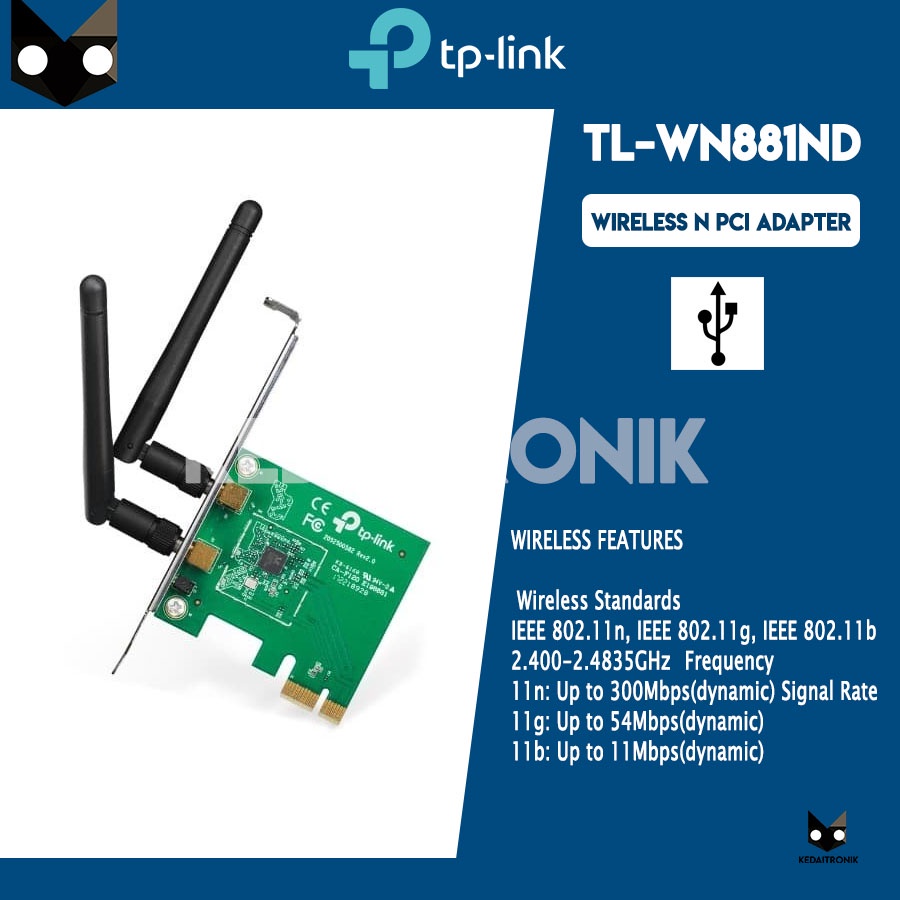 Jual Wireless N PCI Express Adapter TP Link TL-WN881ND 300Mbps ...