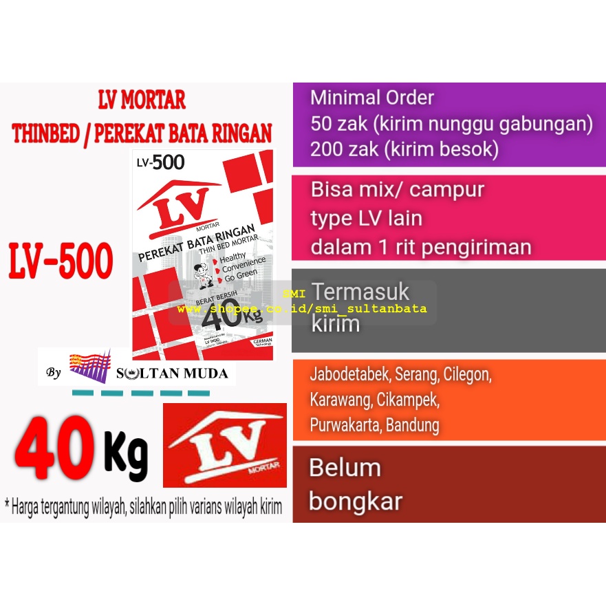 Jual SEMEN PEREKAT LEM HEBEL LV MORTAR LV-500 THINBED PEREKAT BATA ...