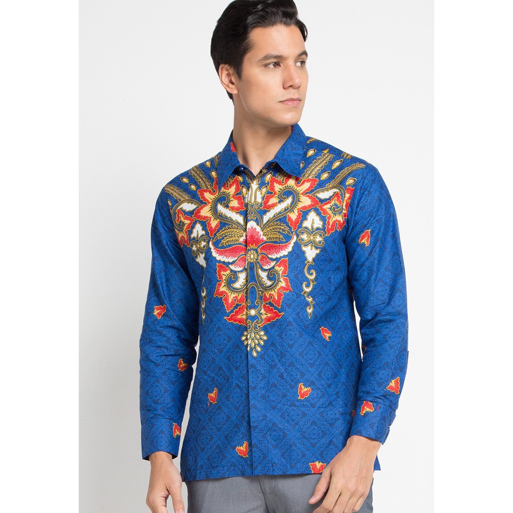 Jual Arjuna Weda Kemeja Batik Barong Merak - Biru | Shopee Indonesia
