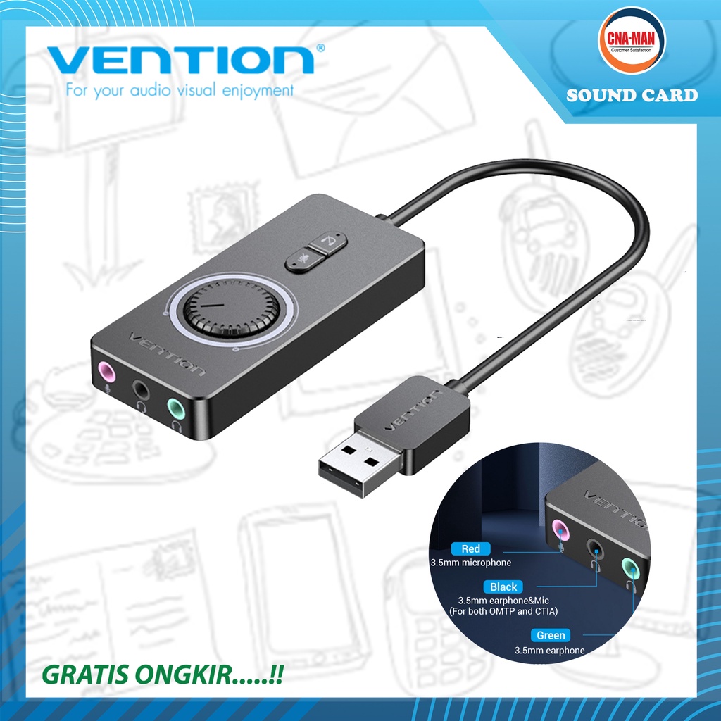 Jual Vention USB Sound Card External Adapter Stereo With Volume Windows ...