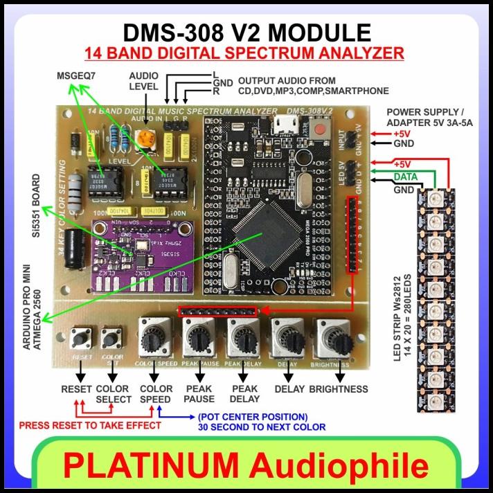 Jual 14 Band Digital Spectrum Analyzer Modul Dms 308 V2 Vu Meter