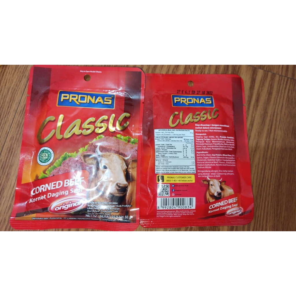 Jual Pronas Corned Beef Sachet 50 Gram Kornet Instan Original | Shopee ...