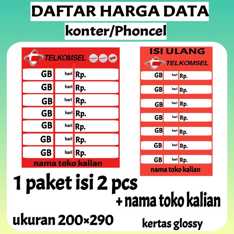 Jual 1 PAKET ISI 2 PCS DAFTAR HARGA PAKET DATA TELKOMSEL KONTER 004 ...