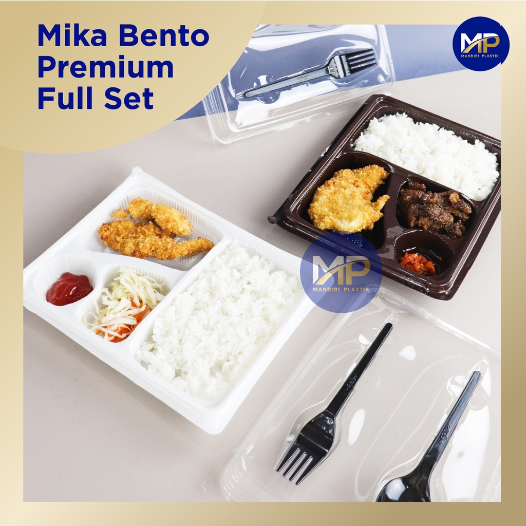 Jual Mika Box Bento PREMIUM FULL SET coklat ( + Sendok Garpu) 4 sekat ...