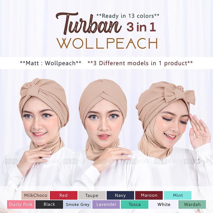 Jual jilbab turban hijaber modis keren bahan wolfis wollpeach 3in1 ...