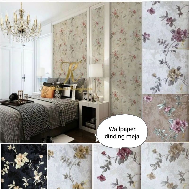 Jual Wallpaper dinding vinyl bertekstur premium isi 10meter motif bunga | Shopee Indonesia