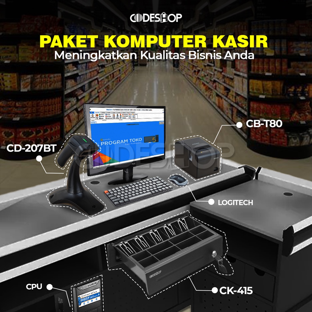Jual Paket Lengkap Komputer Kasir IPOS 5 Pro + CD207BT + CBT80 + CK415B ...