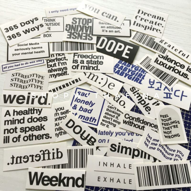 Jual Sticker Aesthetic | 40 pcs Minimalist Quotes & Barcode Sticker Set ...