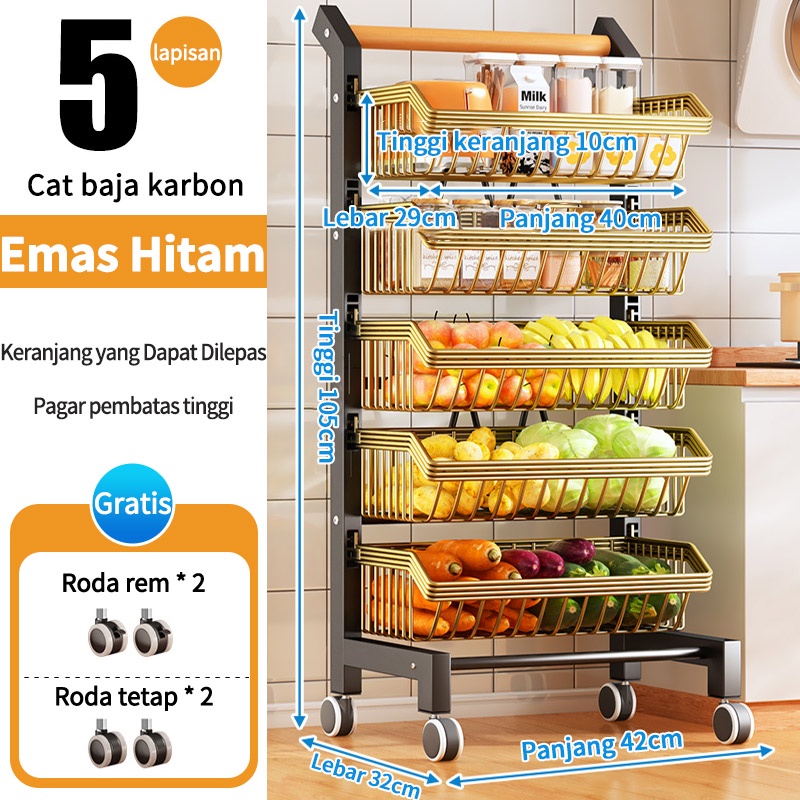 Jual Rak troli multifungsi multi-layer rak keranjang sayuran rak buah ...