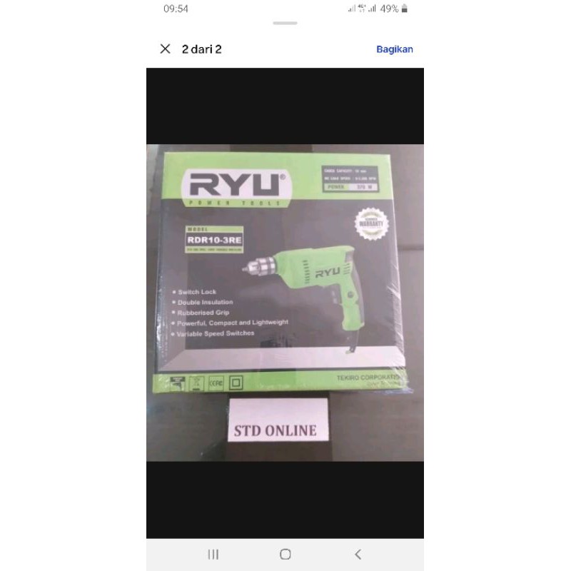 Jual MESIN BOR LISTRIK 10MM RYU RDR10-3RE BOR BESI | Shopee Indonesia