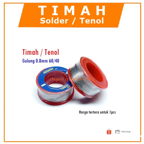 Jual Timah Tenol Solder Listrik 60/40 0.8 mm 1 Roll 10METER Tenol ...