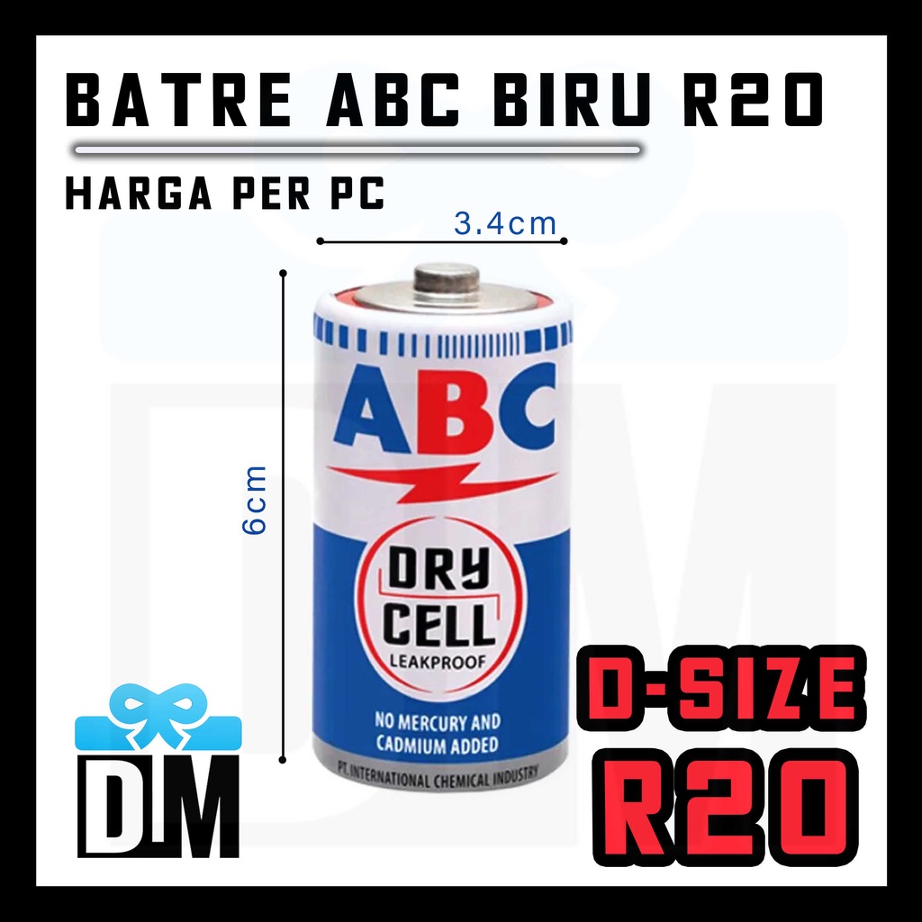 Jual Batu Baterai Batre Kering Battery size Ukuran D atau R20 merk ABC ...