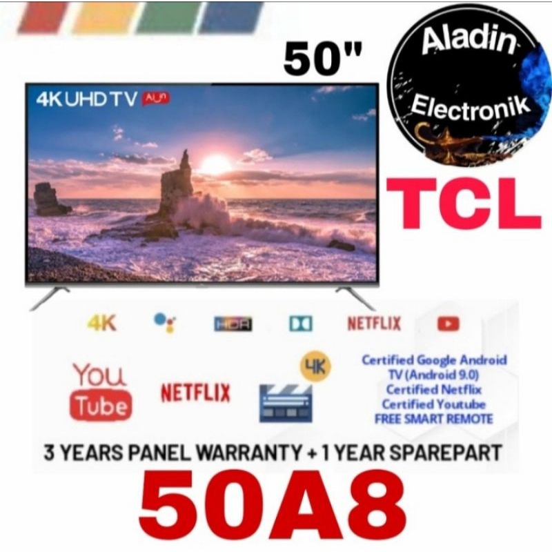 Jual TV TCL Smart ANDROID UHD 4K TV 50 Inch 50A8 | Shopee Indonesia