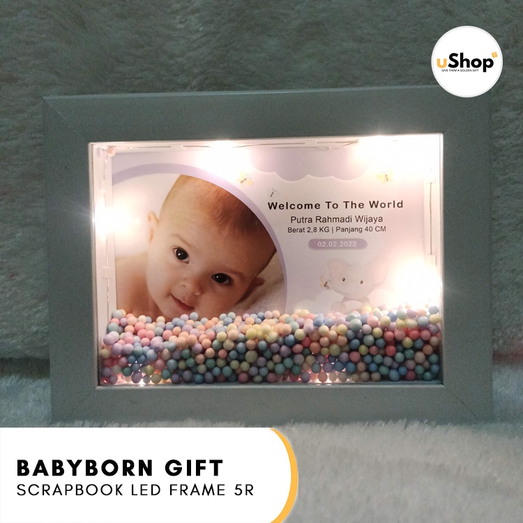 Jual Kado Lahiran Anak Baby Born Scrapbook LED Frame 5R Kado Bayi ...