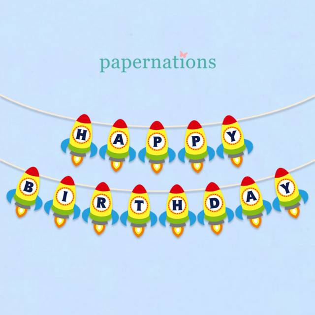 Jual Banner Happy Birthday Space Ship / Banner Happy Birthday Rocket ...