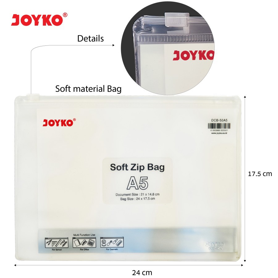 Jual DOCUMEN BAG JOYKO DCB-50 | SOFT ZIP BAG | TAS DOKUMEN TRANSPARANT ...