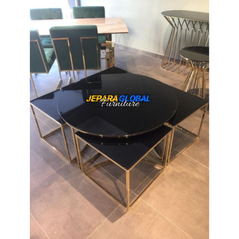 Jual Meja Tamu stainless steel round ribben glass segi 4 ( coffe table ...
