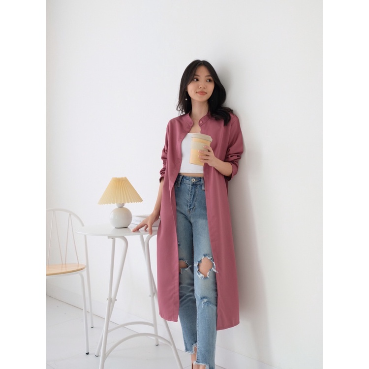 Jual Kadaka O-0166 Long Outer Side Slit Woven Texture | Shopee Indonesia