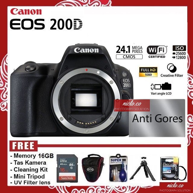 Jual [NEW] EOS CANON 200D BODY ONLY WIFI - FREE ACCESORIES CAMERA ...
