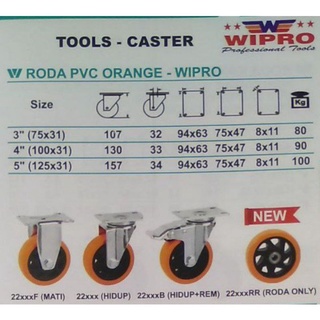 Jual Roda PVC orange wipro swivel+brake (hidup +rem) | Shopee Indonesia