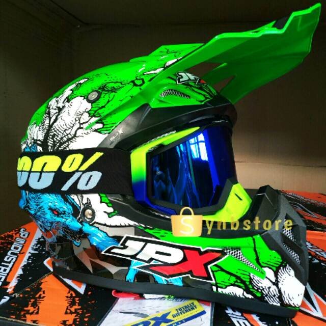 Jual helm jpx moto cross trail ktm crf klx x14 wolf serigala hijau ...