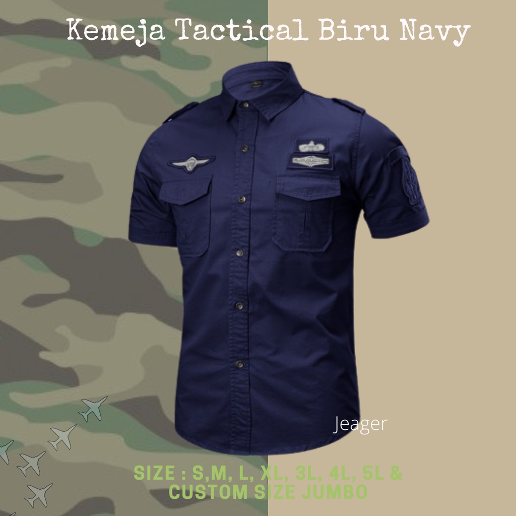Jual Kemeja Tactical Pria Lengan Pendek Biru Navy Kemeja Hem Lapangan ...