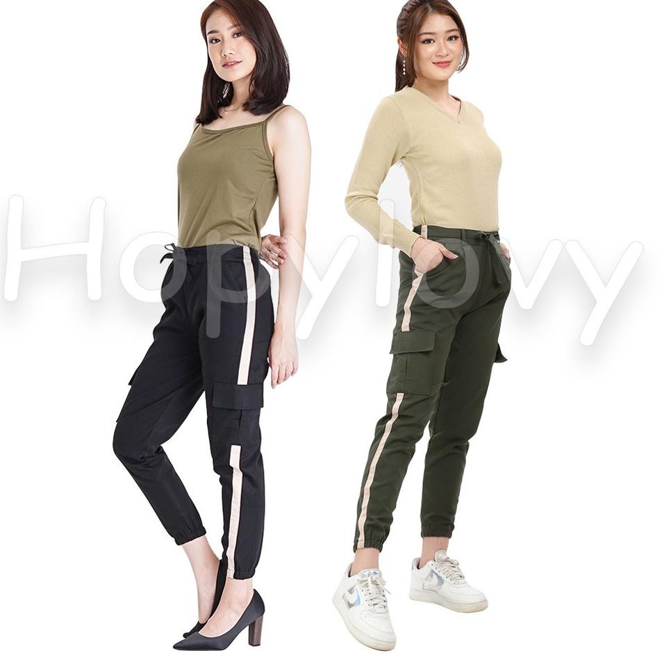 Jual SE HOPYLOVY - Celana Jogger Baggy Pants Drill List Wanita Somea ...