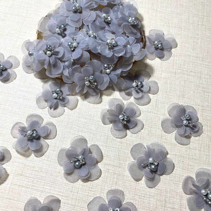 Jual Bianca Organza Flower 2D in Grey Series isi 10 Bunga Jahit Payet ...