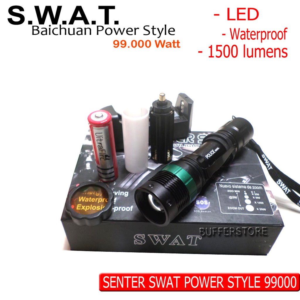 Jual Senter Swat Power Style 99000 Watt Baichuan 1500 Lumens | Shopee ...