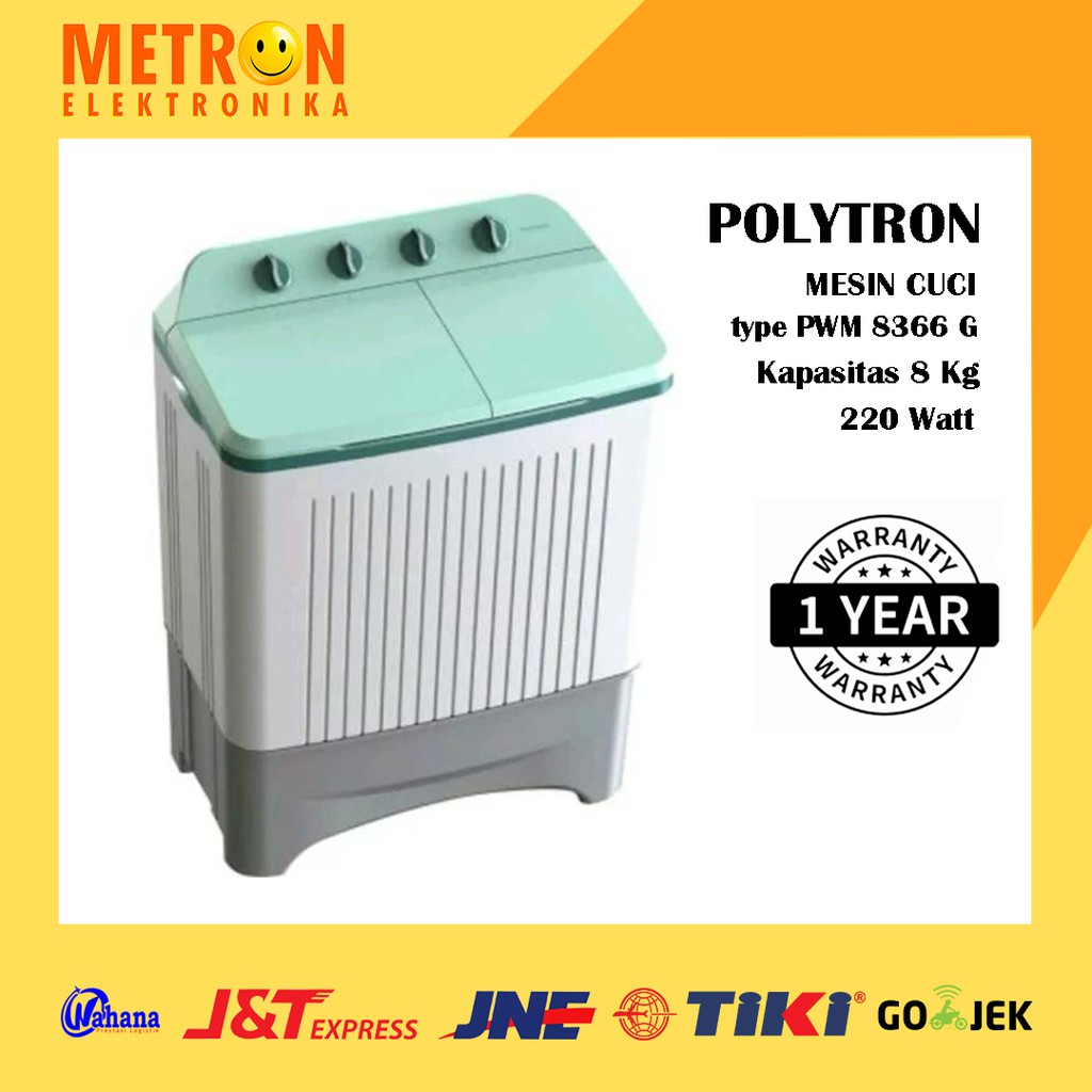 Jual POLYTRON PWM 8366 G / GREEN / MESIN CUCI 8 KG / PWM8366 | Shopee ...