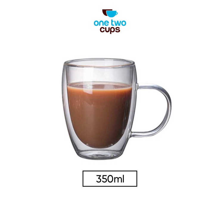 Jual One Two Cups Gelas Cangkir Kopi Anti Panas Double-Wall Borosilicate Glass Round 350ml ...