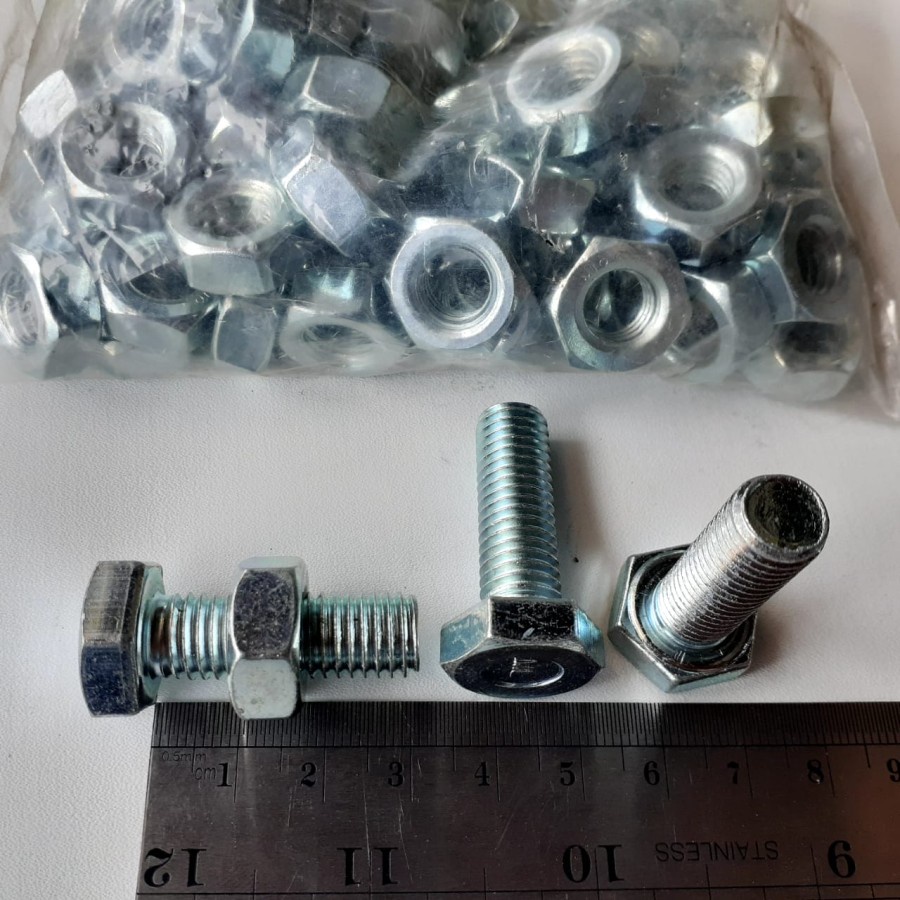 Jual BAUT MUR PUTIH M10 X 30 / BMP M10X30/ BAUT M10X30 PUTIH BMP M10 X 30 KUNCI 17 | Shopee ...