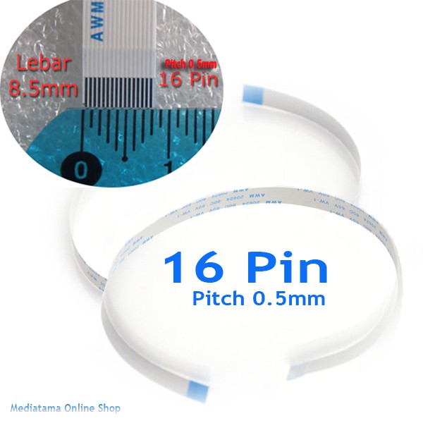 Jual Kabel Flexible AWM 16 Pin Pitch 0.5mm (Lebar 8.5mm) T-Con Panel ...