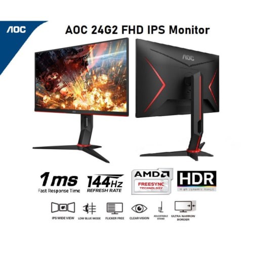 Jual MONITOR GAMING AOC 24" 24G2 IPS 1MS 144HZ FHD 1080P HDMI | Shopee ...