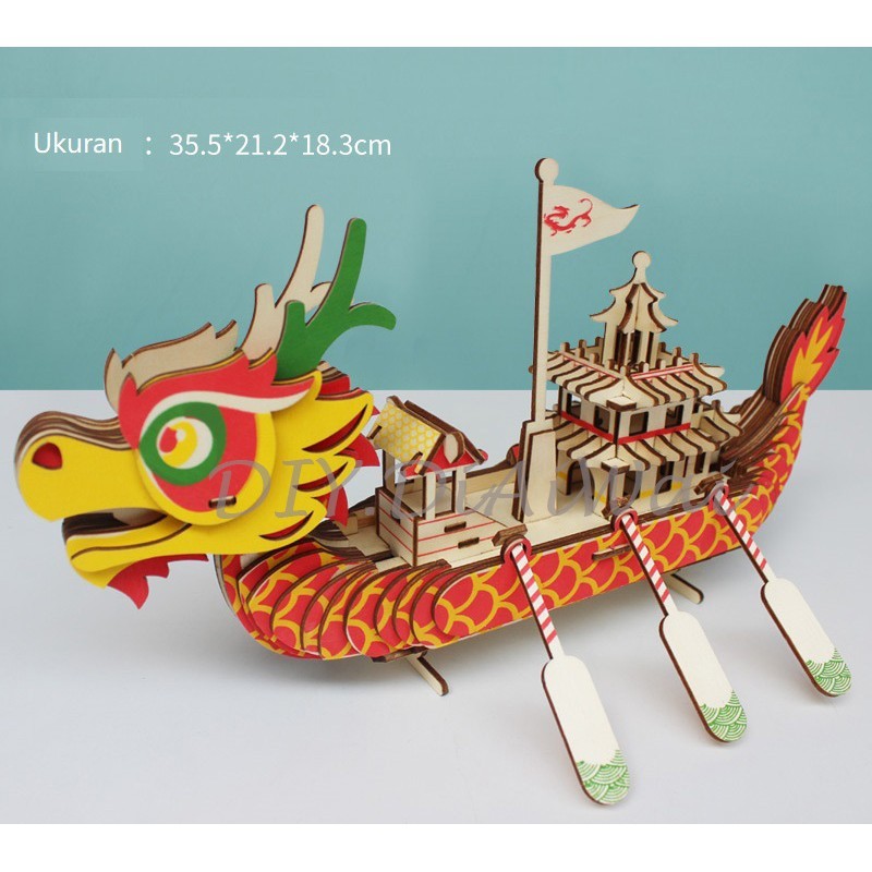 Jual Puzzle 3D DIY bahan kayu model Dragon Boat / Kapal Naga mainan ...