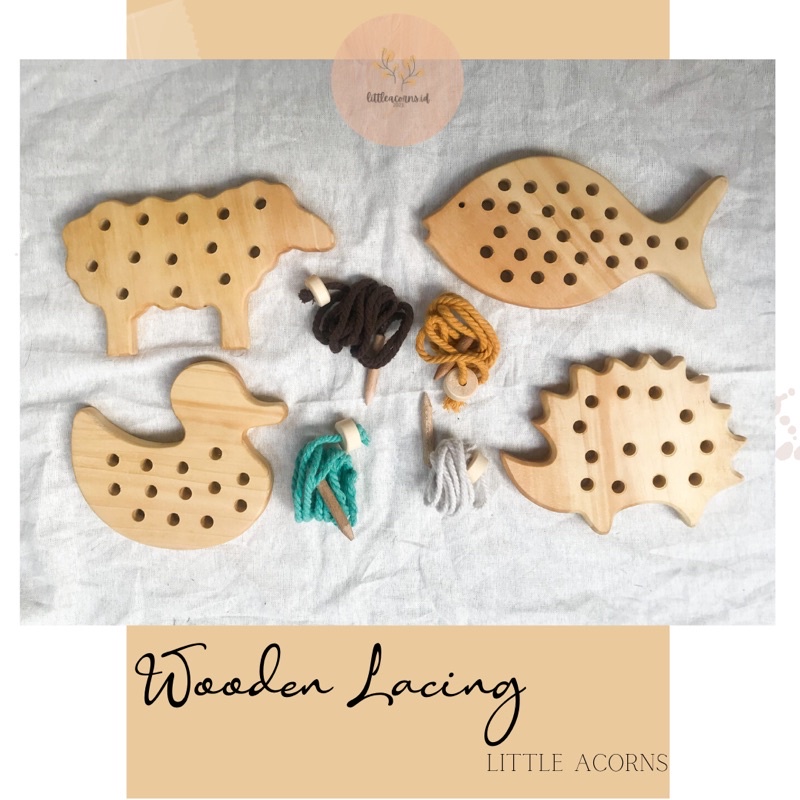 Jual Little Acorns - Wooden Lacing Toy / Wooden Lace / Mainan Jahit ...