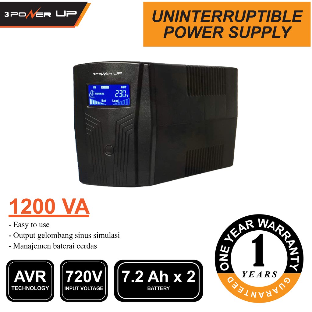 Jual 3 Power Up UPS (Uninterruptible Power Supply) 1200 VA with AVR ...