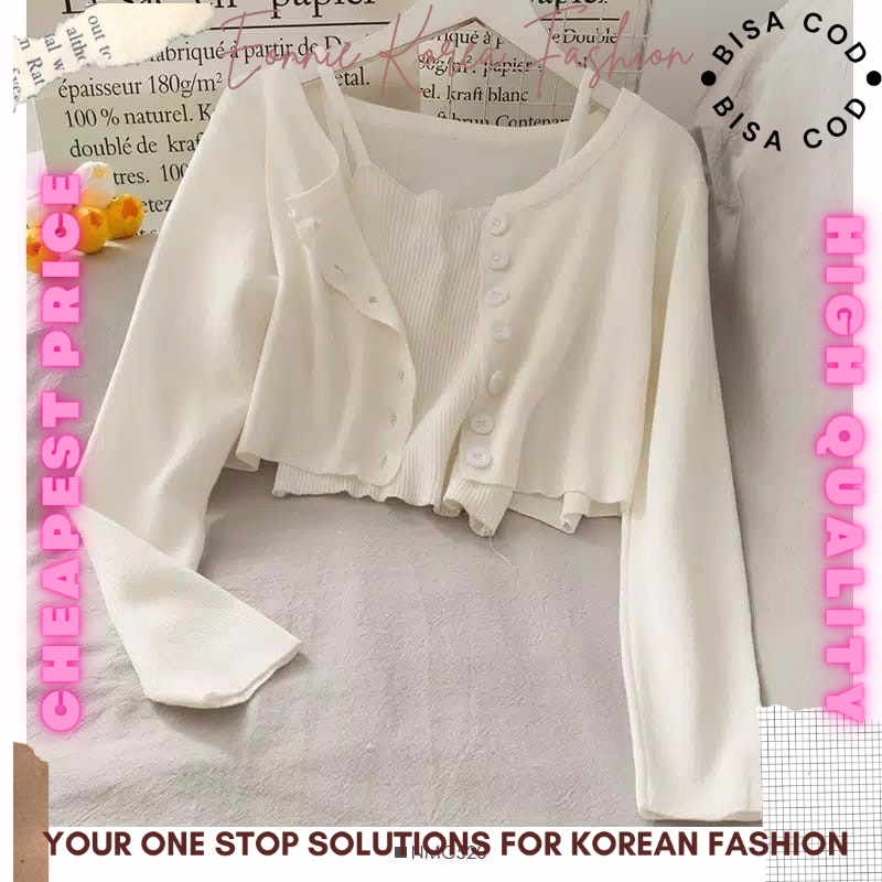 Jual Cardigan Crop 2in1 Set/ Cardigan Crop Button Wanita/ Crop Top Kardigan Korea | Dinna Top ...