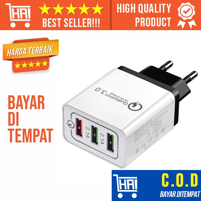 Jual [ORIGINAL] KEPALA ADAPTOR BATOK CHARGER 3 PORT USB ADAPTER FAST CHARGING 3 SLOT QC 3.0 MAX ...