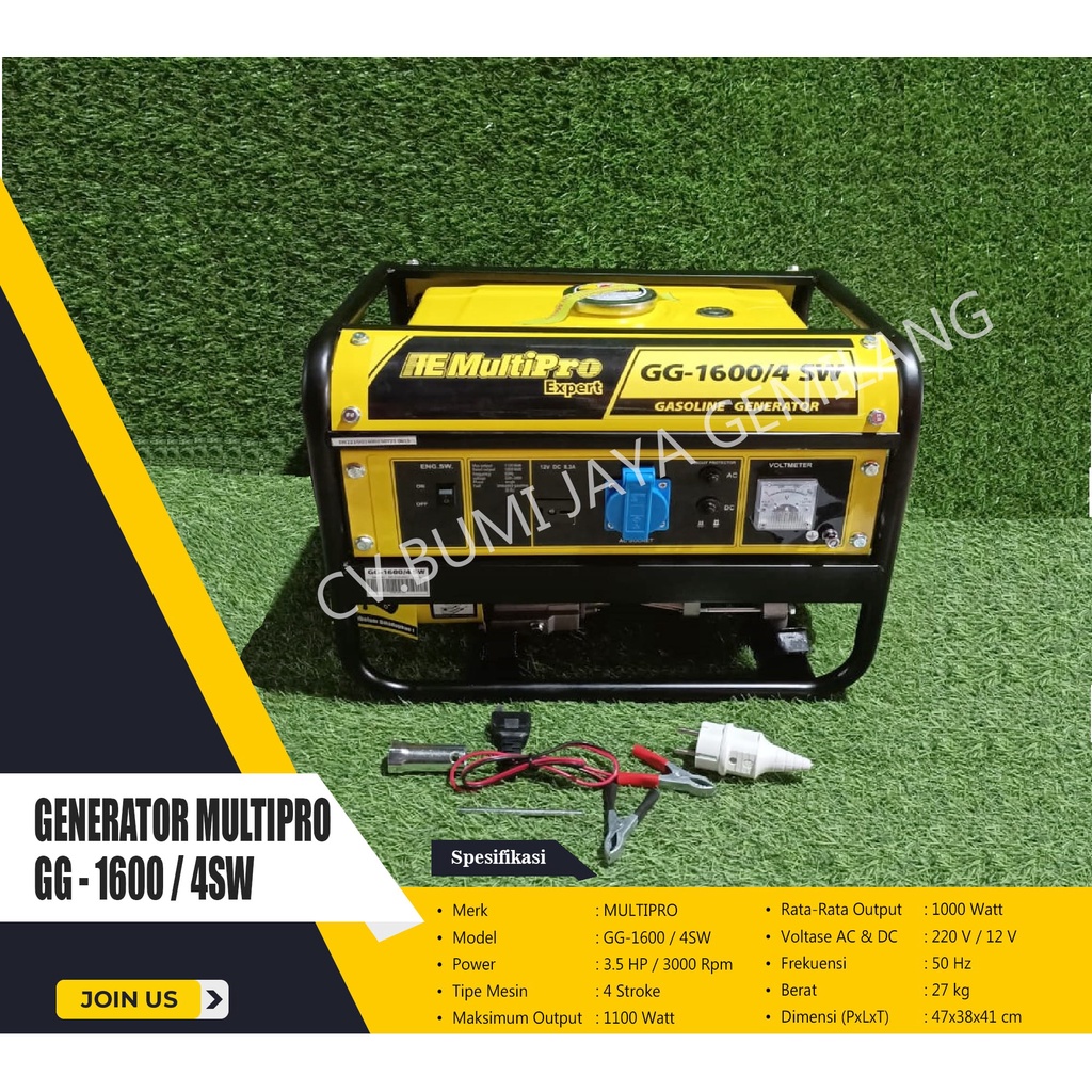 Jual MESIN GENSET / GENERATOR MULTIPRO GG-1600 / 4 SW | Shopee Indonesia