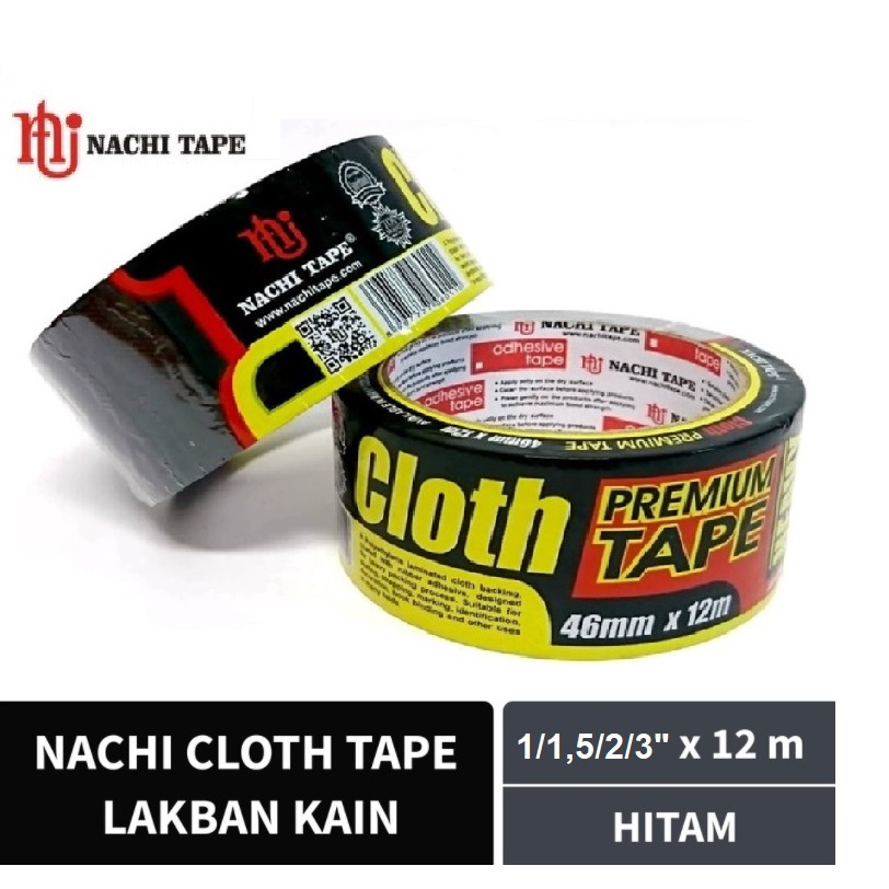 Jual CLOTH TAPE LAKBAN KAIN LINEN HITAM NACHI 1 / 1,5 / 2 / 3 inch X 12 ...
