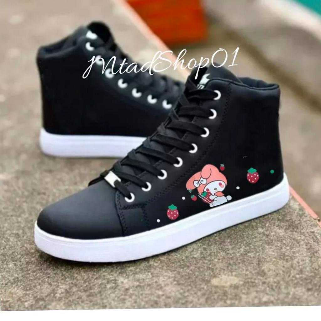 Jual Sepatu Boot Anak Dan Dewasa Motif My Melody Strawberry Hitam Murah ...