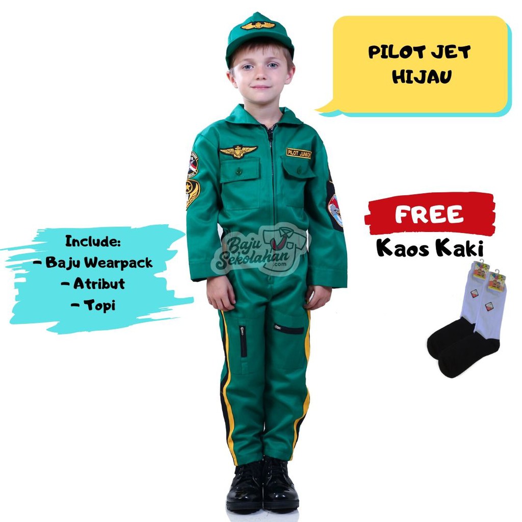 Jual Baju Seragam Profesi Kostum Profesi Pilot Junior Hijau Baju Pilot ...