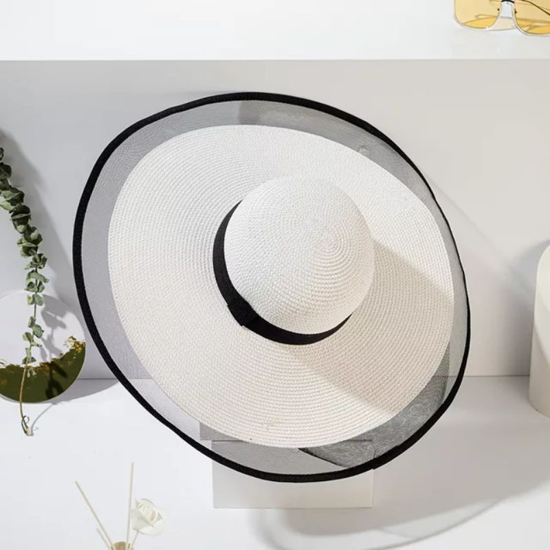 Jual Topi pantai lebar tile pita simple PL21/ Topi pantai lebar jala | Shopee Indonesia